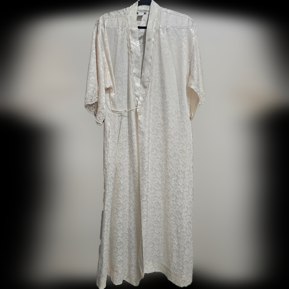 Vintage Christian Dior Satin Floral Pattern Robe Size… - Gem